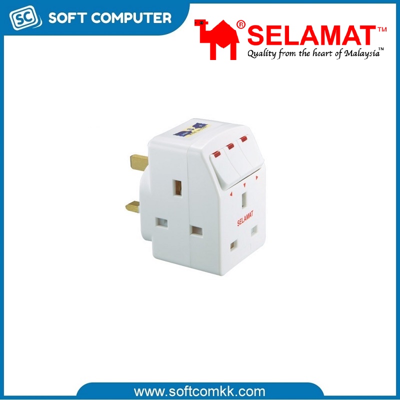 Selamat 3 Way Multi Adaptor with Led Switch (CC134WH) | Shopee Malaysia