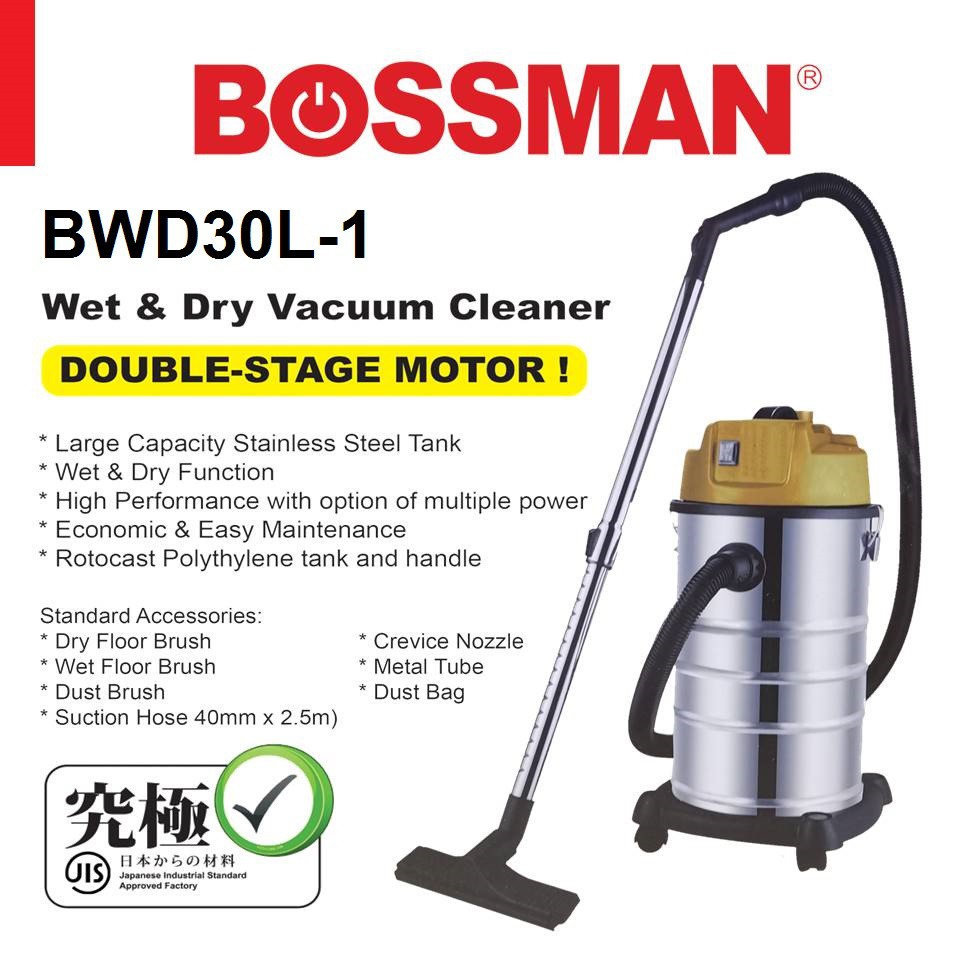 BOSSMAN BWD30L1 30L Stainless Steel Industrial Wet & Dry Heavy Duty ...