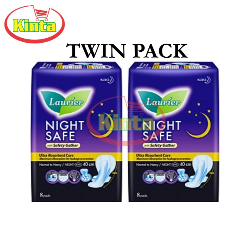 Laurier Night Safe With Safety Gather 2x8's(40cm) | Shopee Malaysia