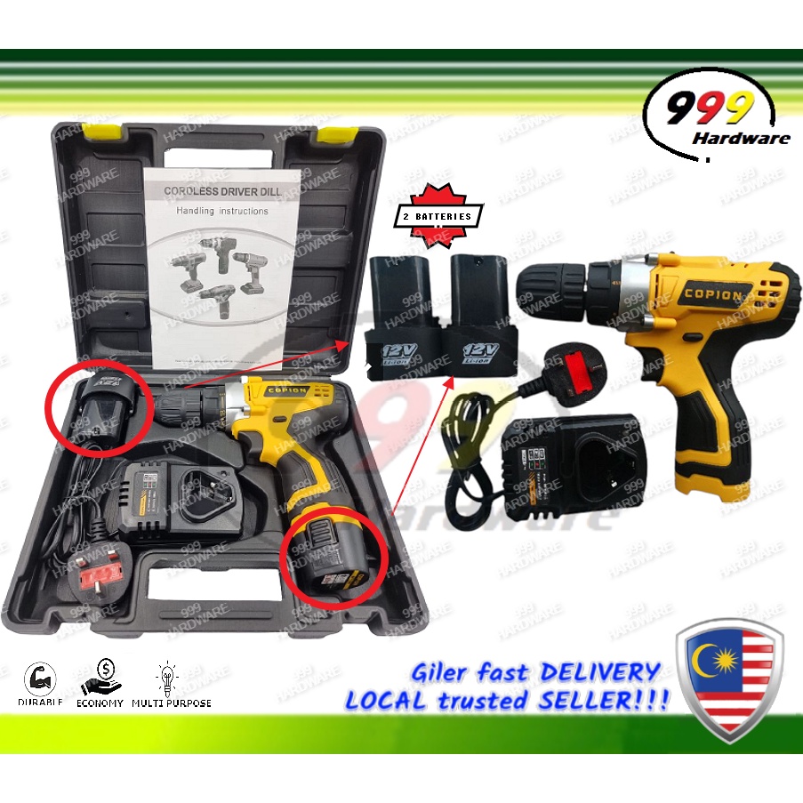 999 COPION LI-ION 12V CORDLESS DRILL / BATTERY WIRELESS / BATERI GERUDI ...