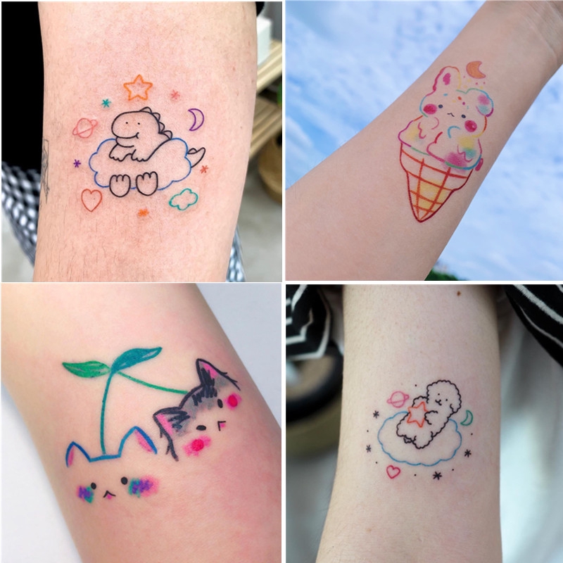 4pcs Cute Tattoo Stickers Waterproof Long Lasting Small Pattern Cartoon ...
