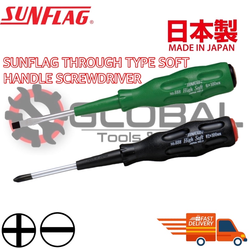 🇲🇾 READY STOCK 🇲🇾 SUNFLAG 888 THROUGH TYPE HIGH SOFT SCREWDRIVER / IMPACT (+ / -) 🇯🇵 MADE IN ...
