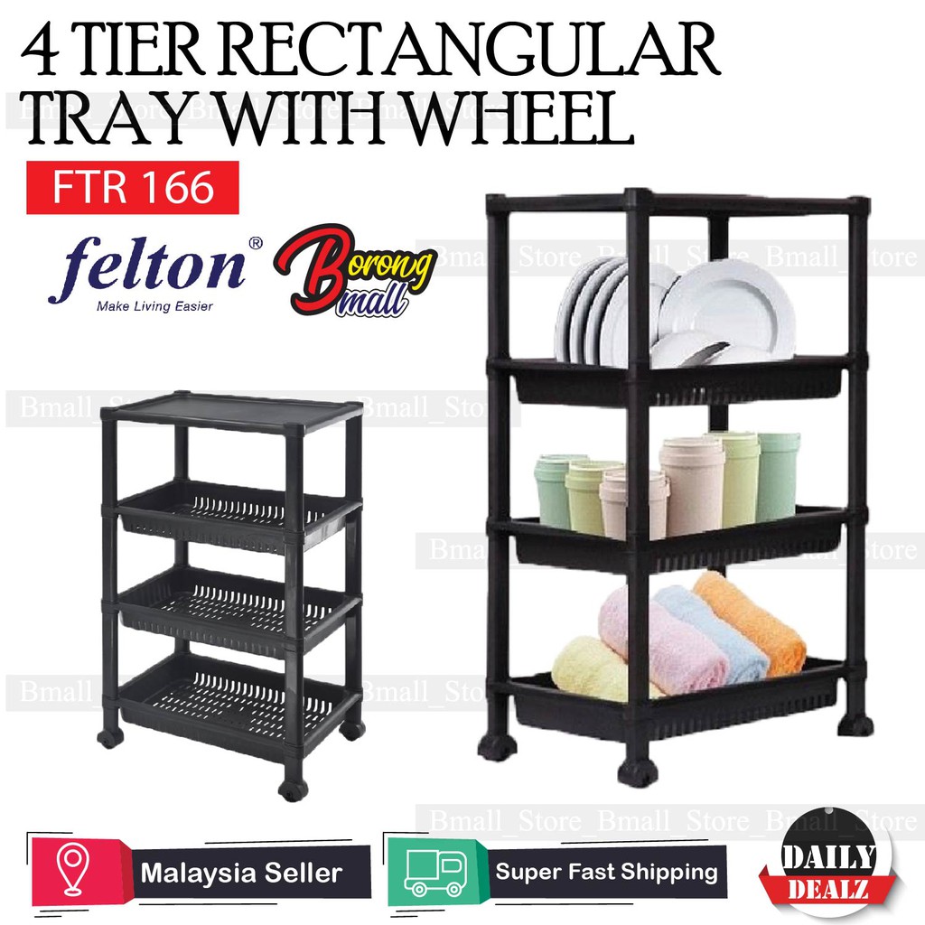 HOT ITEM ‼️ FELTON FTR166 4 Tier Rectangular Tray With Wheel Bathroom ...