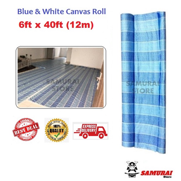 6ft x 40ft Canvas Roll (Blue/White) Outdoor Construction Renovation ...