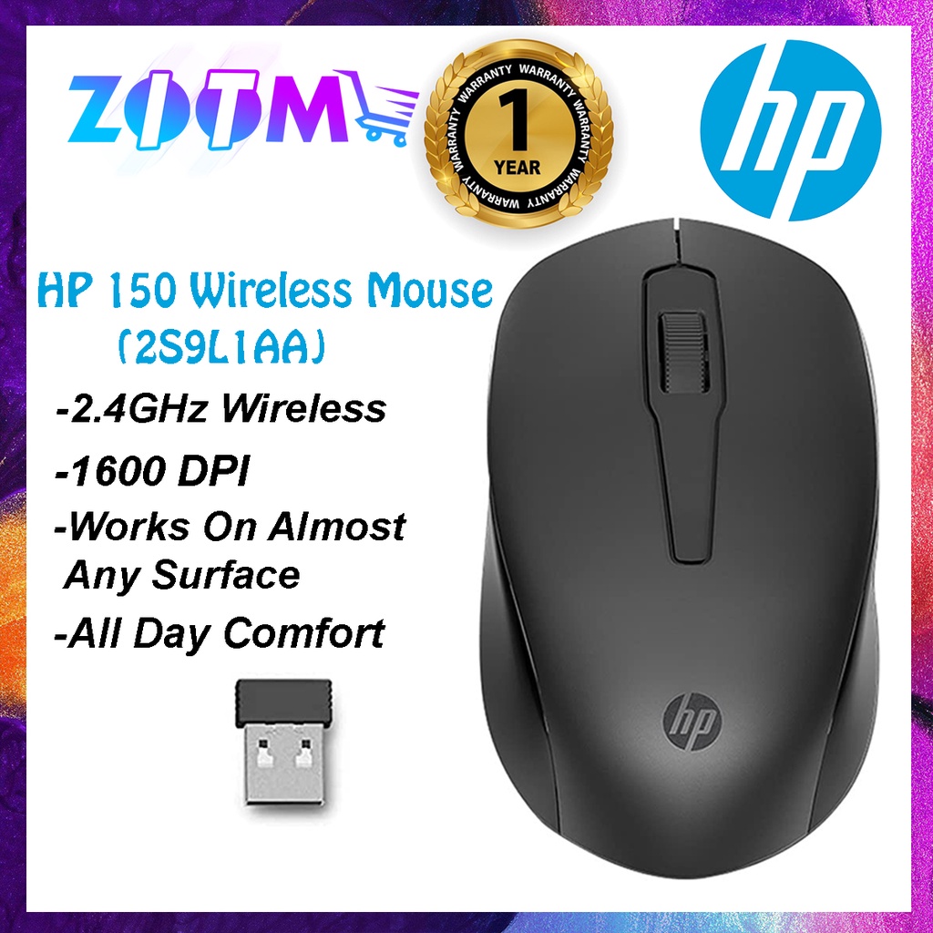 HP 150 TRULY AMBIDEXTROUS WIRELESS MOUSE, 2.4GHX WIRELESS CONNECTION ...