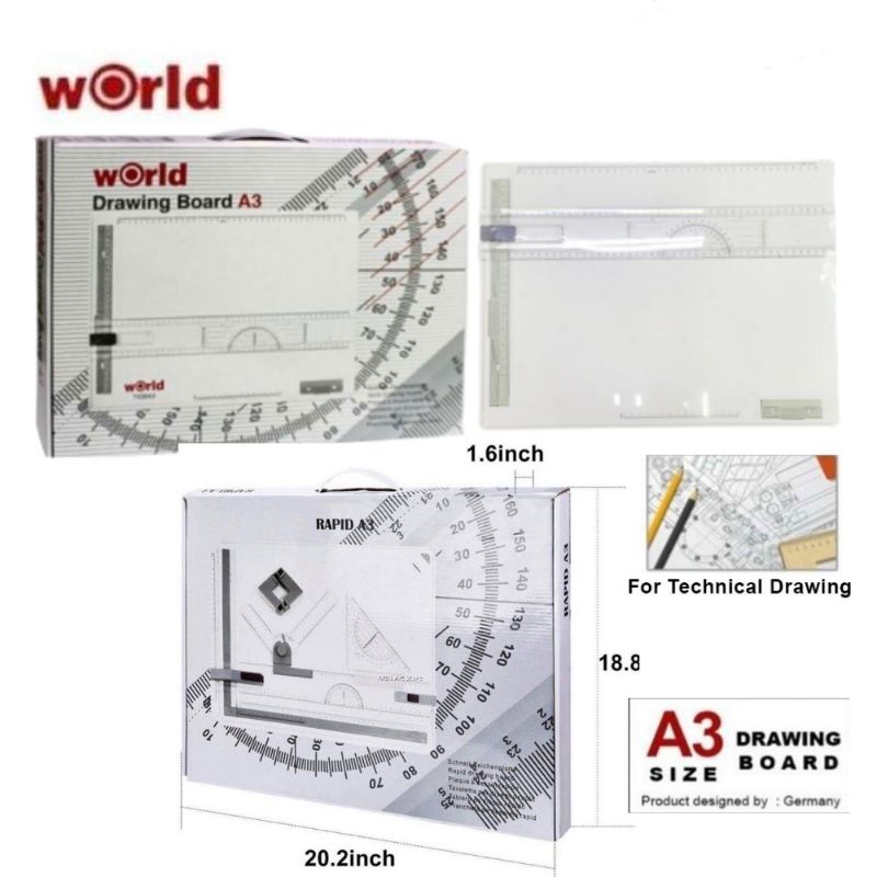 World / Rapid Technical Drawing Board Set With Detachable Ruler (A3 ...