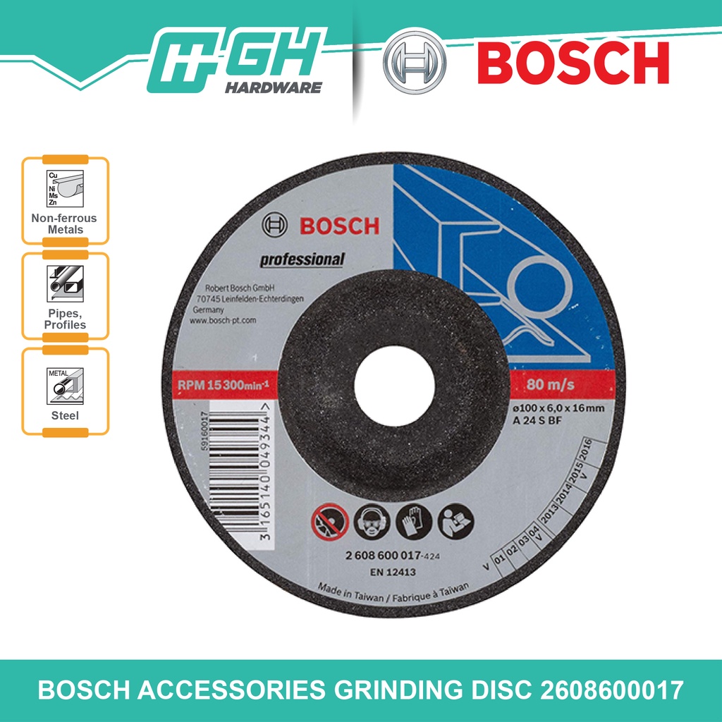 [ GH HARDWARE ] BOSCH 1pcs A 24 S BF 4" Grinding Disc - 100mm x 6mm x ...