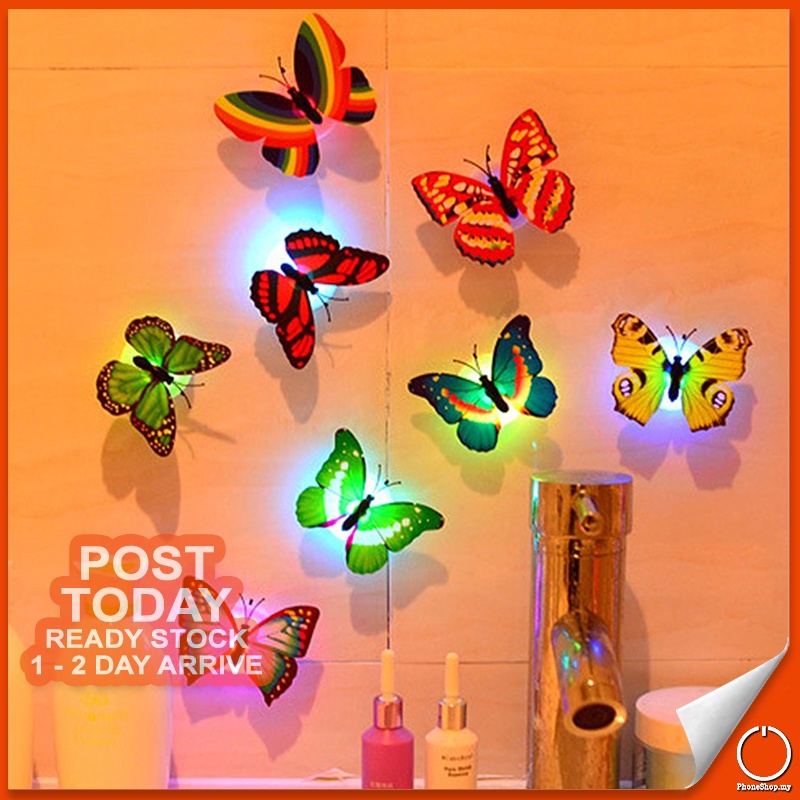 𝐅𝐋𝐀𝐒𝐇𝐈𝐍𝐆 𝐋𝐈𝐆𝐇𝐓 Luminous 3D Butterfly LED Lights Battery Powered Home ...