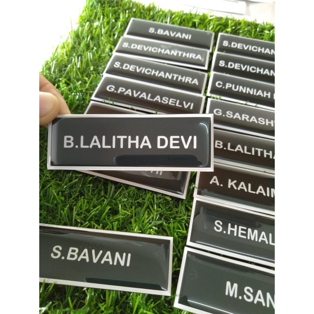 Name Tag Epoxy Acrylic Hitam Putih/ADD LOGO (75x25mm) | Shopee Malaysia