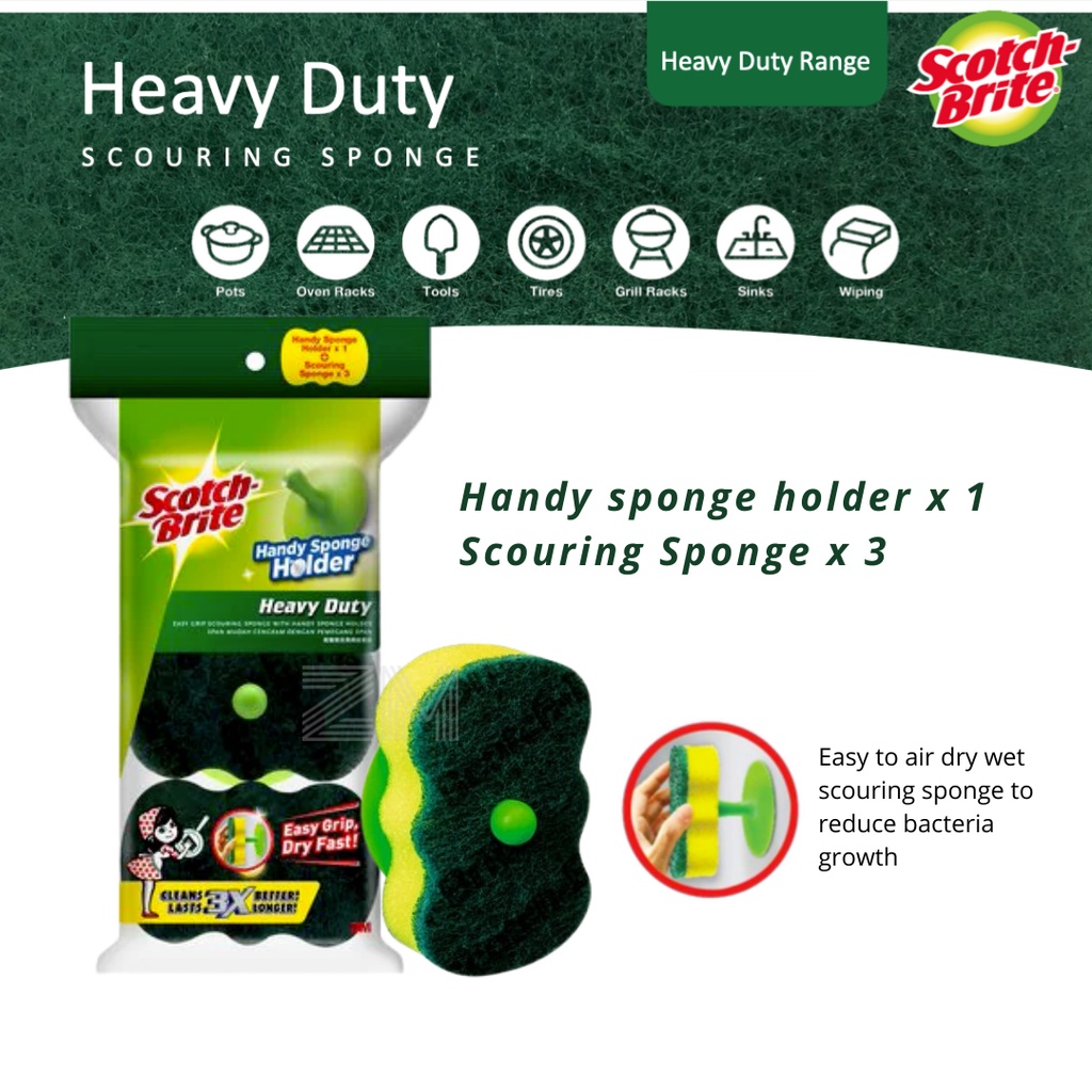 3M Scotch Brite Heavy Duty Scrub Sponge Pad Scouring / Nail Saver ...