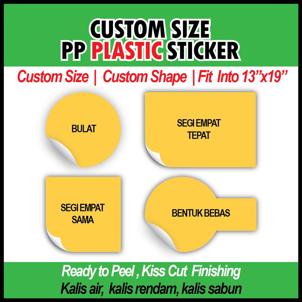 Custom SIZE Custom SHAPE PLASTIC PP Sticker Printing | Fit into 13" X ...