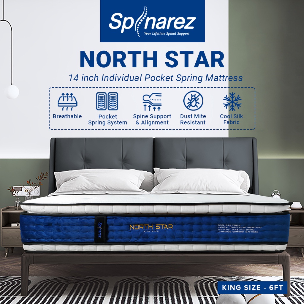 SpinaRez North Star Mattress 14 inch Individual Pocket Spring Mattress ...