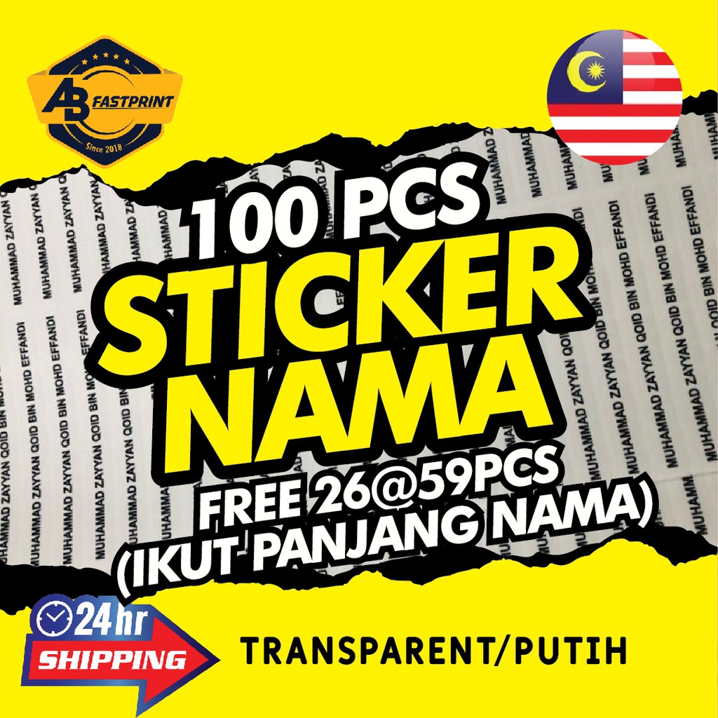 100 PCS STICKER NAMA TRANSPARENT/GLOSS/PUTIH | Shopee Malaysia