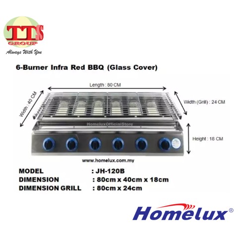 TTS-JH-120 HOMELUX GAS BBQ GRILL STAINLESS STEEL BODY ( 6 BURNER INFRA ...