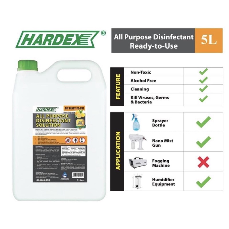 [100% ORIGINAL] HARDEX ALL PURPOSE DISINFECTANT SOLUTION (HD-1820-RNA ...