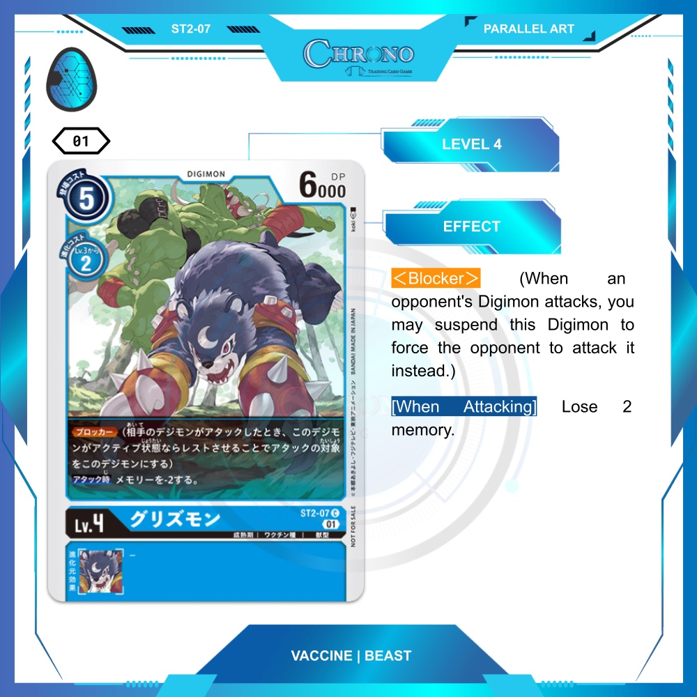 ST2-07 (AA) | Grizzlymon | Common | Digimon Deck Card Single | Chrono ...