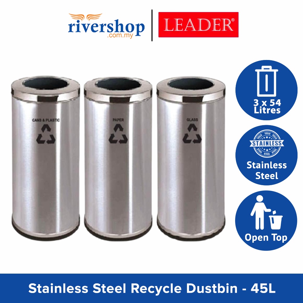 LEADER Stainless Steel Open Top Recycle Bin Recycle-222/SS / Recycle ...