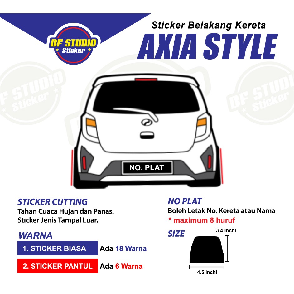 Sticker Belakang Kereta Perodua Axia Style, 1 Pcs, Boleh Tukar Warna ...