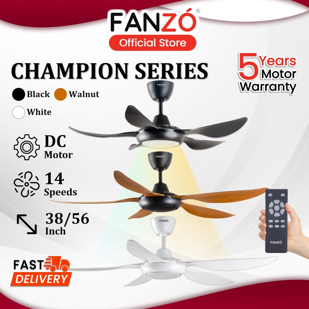 Fanzó Champion Baby 5 Blades Baby Fan 38”/Fanzo Champion LED DC Ceiling ...