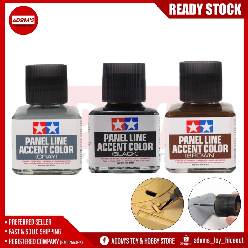[Ready Stock] Tamiya Panel Line Accent Black / Brown / Gray (Gundam / Gunpla Model Kit ...