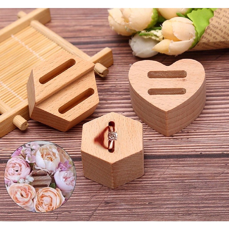wooden ring stand wooden ring holder Wooden Hexagon heart-shaped Ring ...