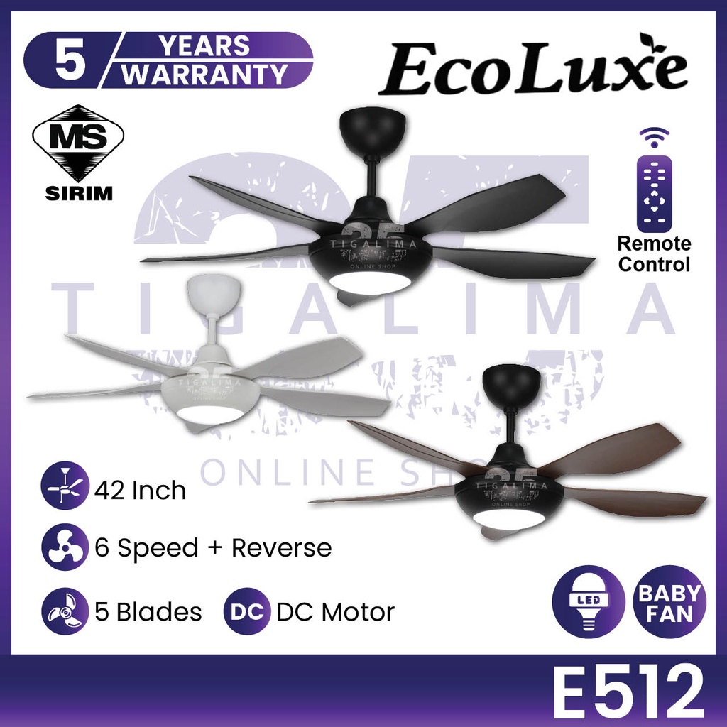 ECOLUXE E512 42Inch 5 Blades 6 Speed DC Motor with Remote Control ...