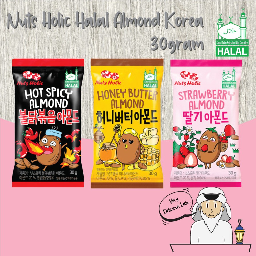Nuts Holic Halal Korean Almond 3 flavors 30gram/pack (Halal by KMF ...