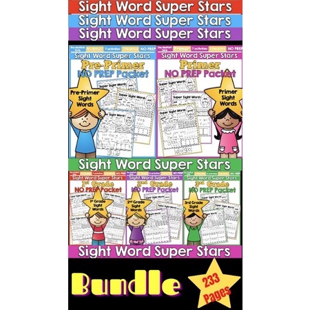 Sight Word Super Star Bundle Preschool~3rd Grade 🌻[025][PDF]🌻 233 Pages ...