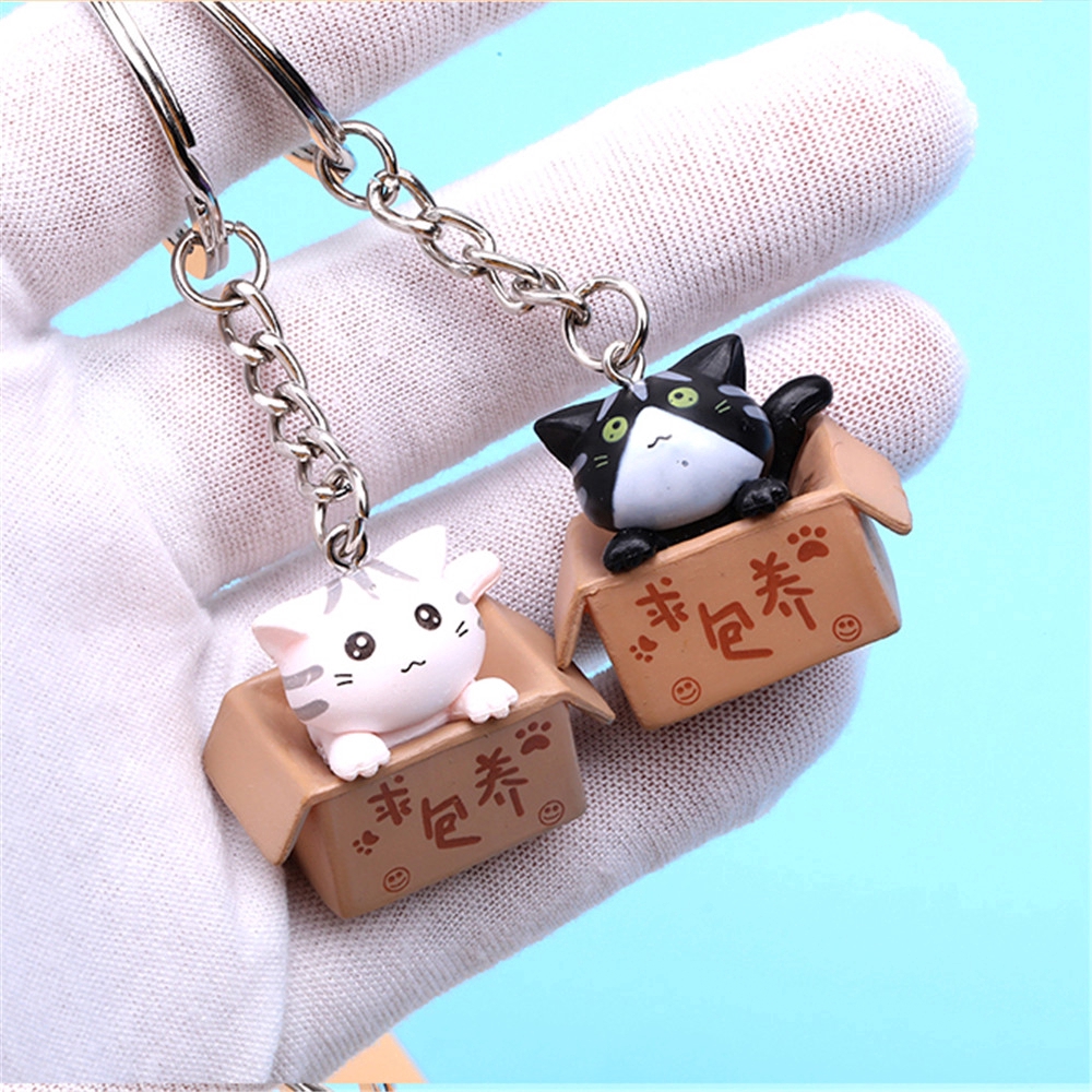 Creative Cute Little Cat Box Keychain For Women Men Kawaii Keychain ...