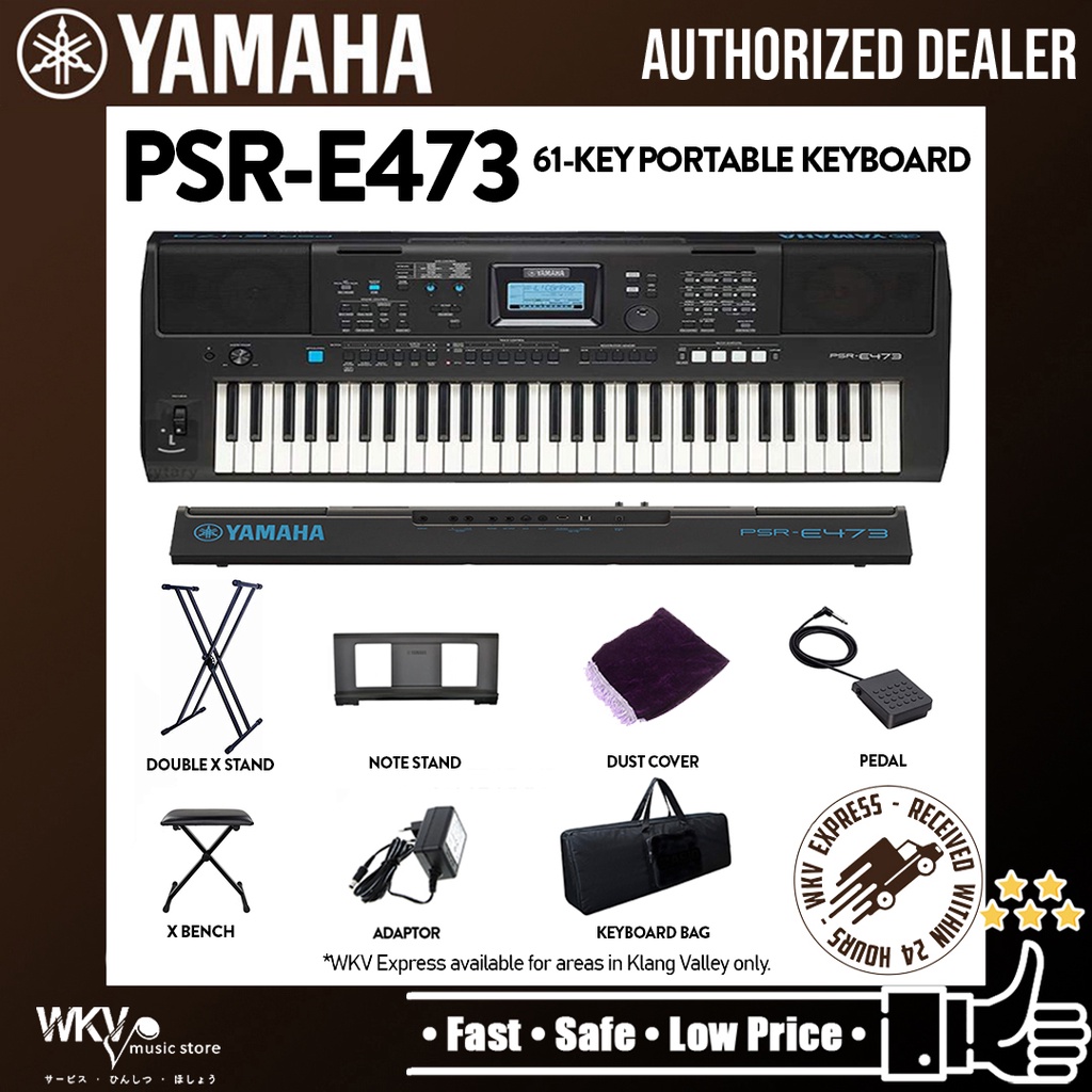 YAMAHA PSR-E473 61Keys Keyboard w/Keyboard Stand , Damper Pedal and ...