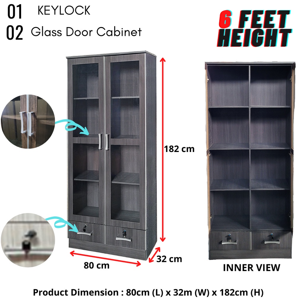 SHIRO 2 Door 2 Drawer Display Cabinet Rak Buku Berpintu Almari Kaca 2 ...