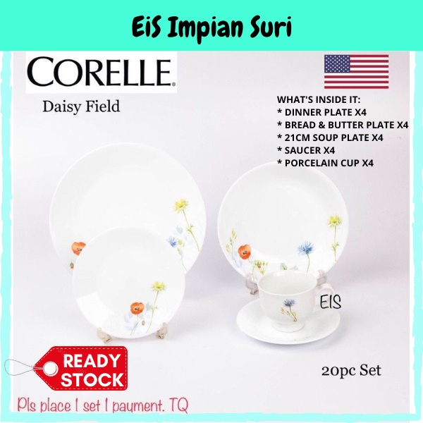 (Ready Stock!!) Corelle Daisy Field 20pcs Dinnerware Set (20H-DSF-P ...