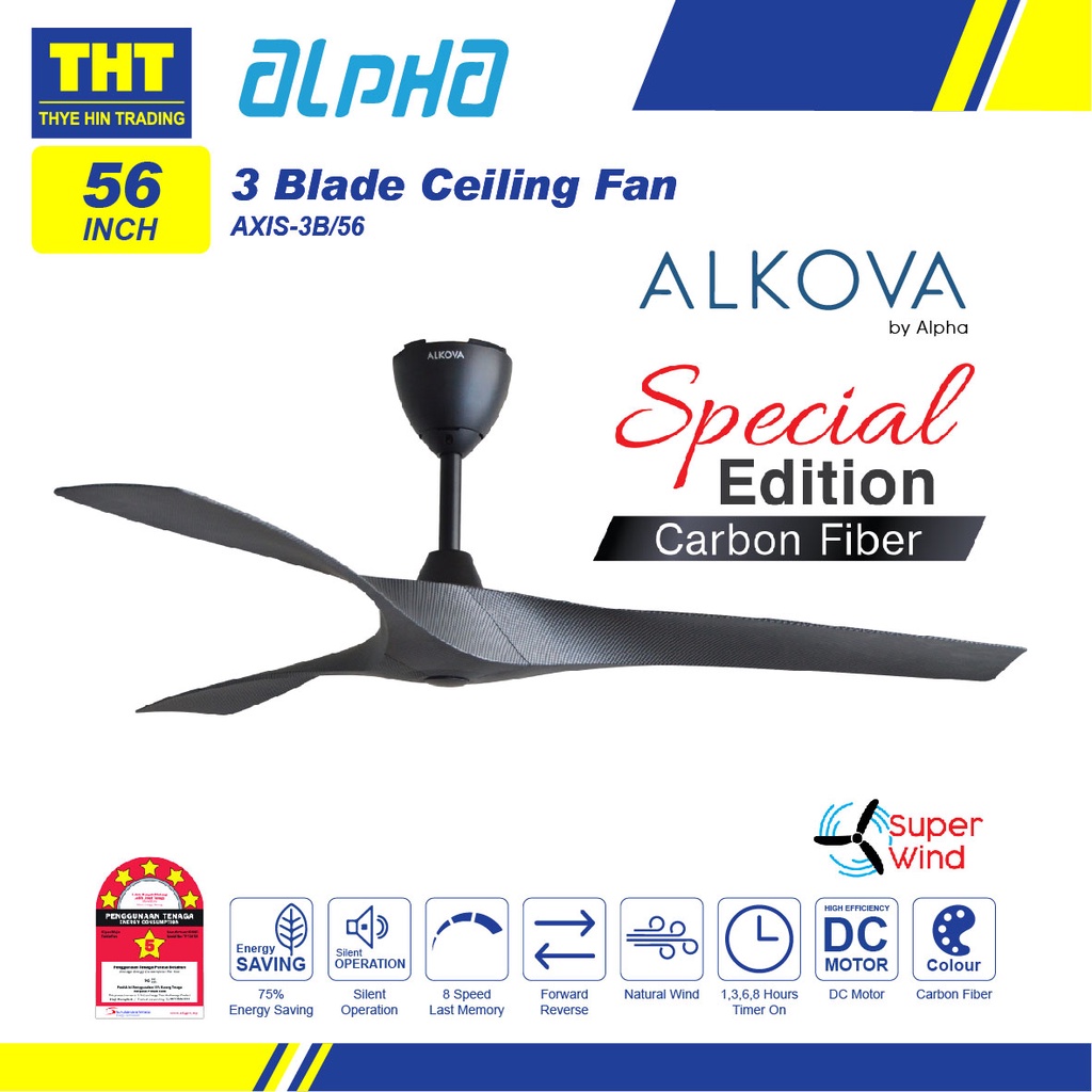 Alpha Alkova AXIS 3B/56 DC Motor Ceiling Fan 56" Blades with (8 Speed ...
