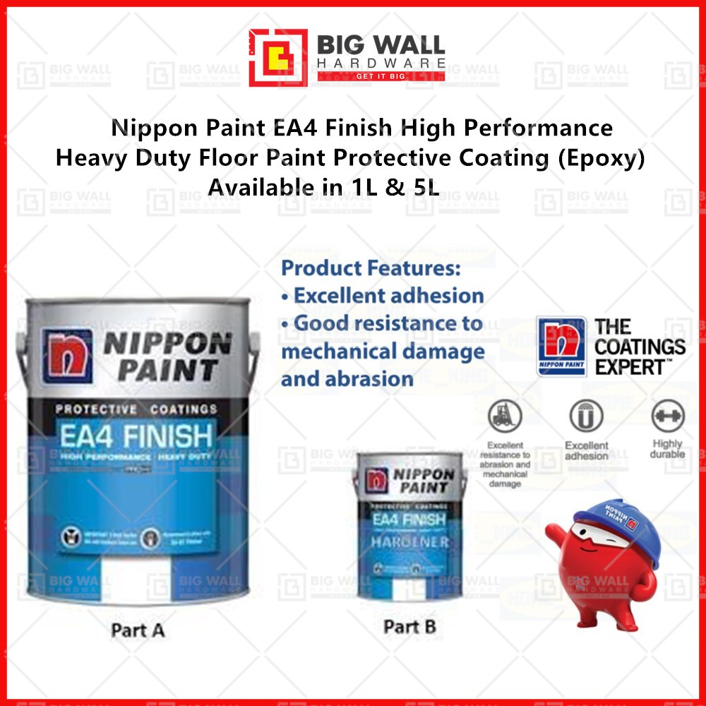 1L Nippon Paint EA4 Finish High Performance Heavy Duty Floor Paint ...