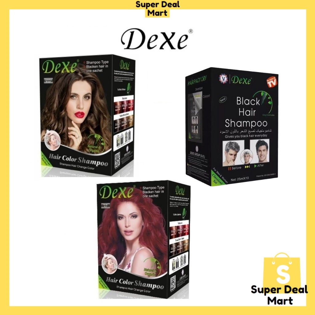 Dexe Hair Colour Shampoo 25ml x 10pack - Chestnut Brown / Wine Red / Black | Shopee Malaysia