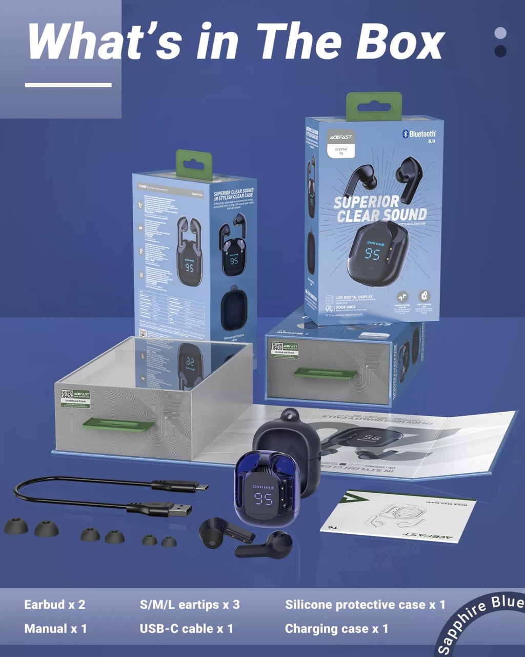 AceFast T6 TWS Bluetooth ENC Earbuds LED Digital Display l Built-in Mic ...