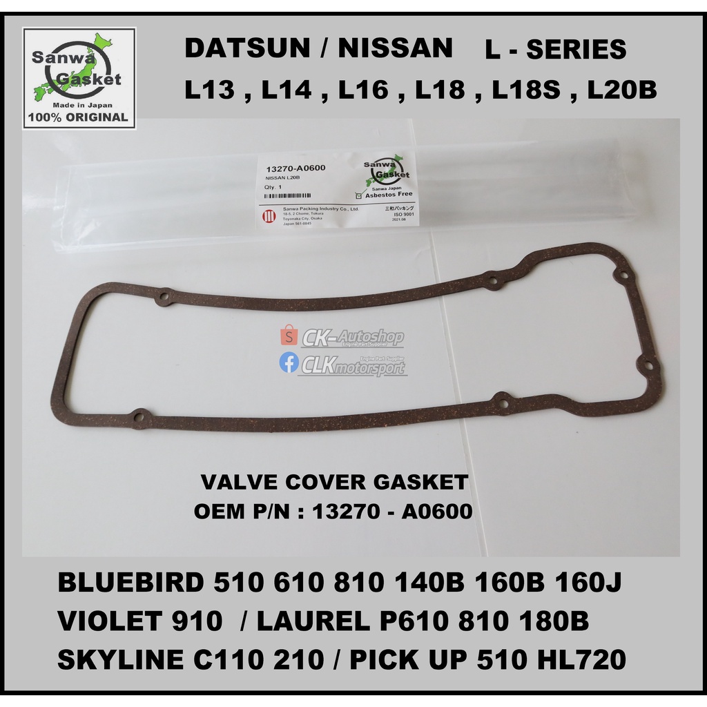 Nissan Datsun L20A L24 L26 L28 Valve Cover Gasket - SANWA Japan OEM P/N ...