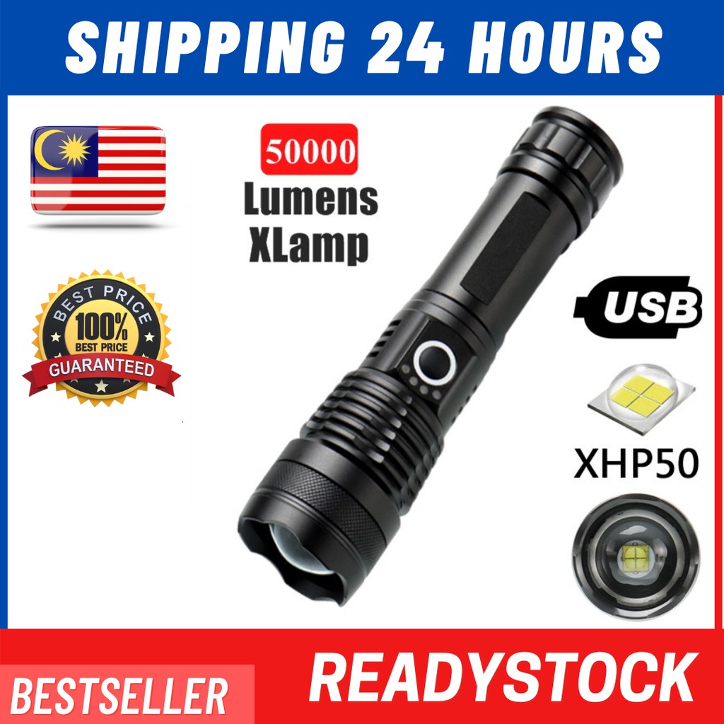Lampu 50000 lumens XLamp XHP50 most powerful flashlight usb Zoom led ...