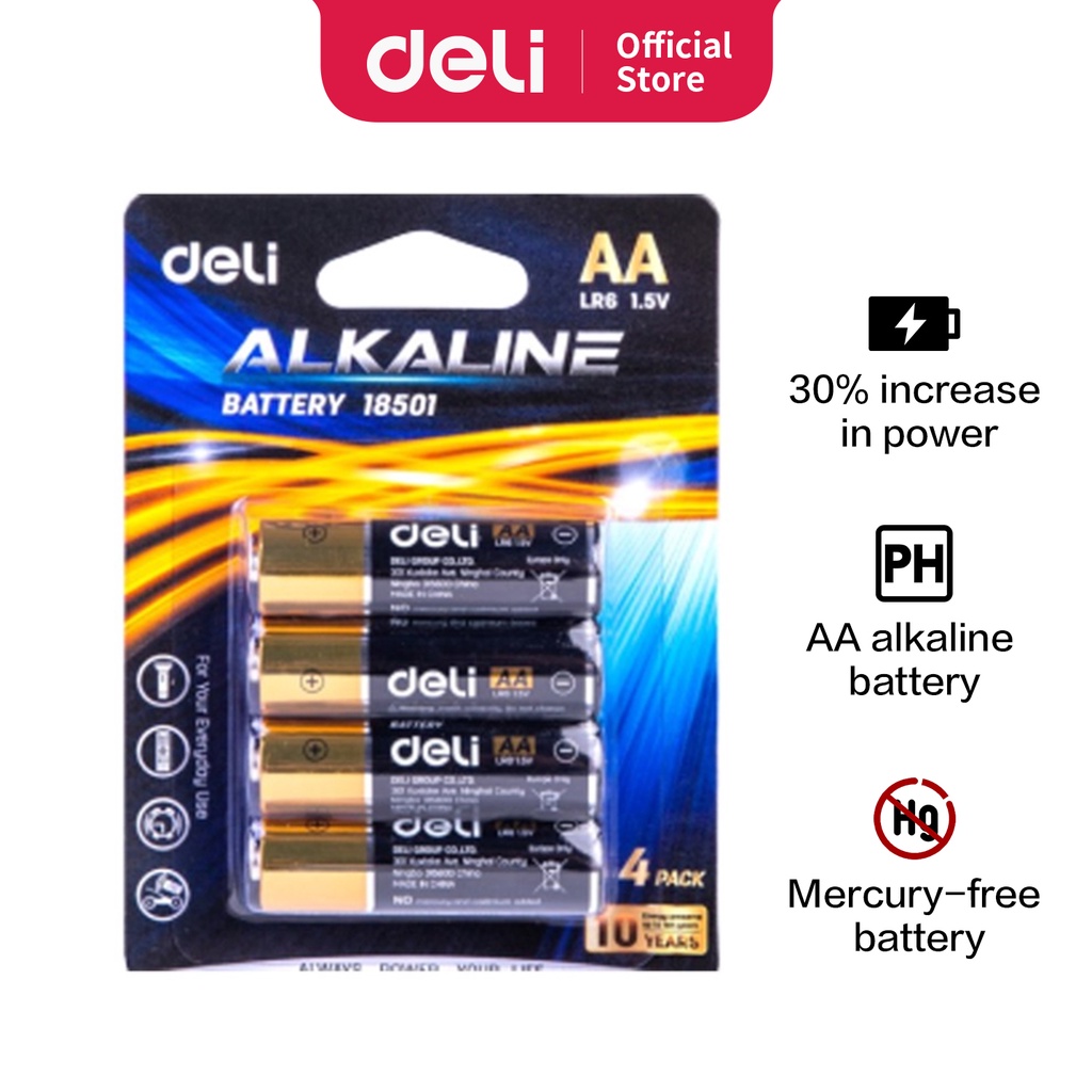 Deli Battery E18501 Alkaline Battery AA 10 Years Shelf Life 30% Longer ...