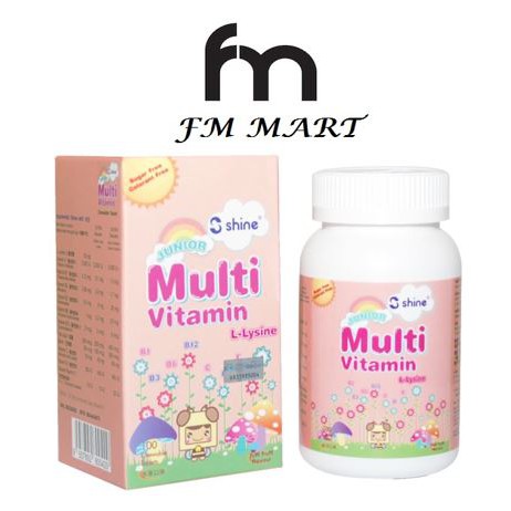 Shine Junior Multivitamin L-Lysine Tutti Frutti Flavour (100 chewable ...