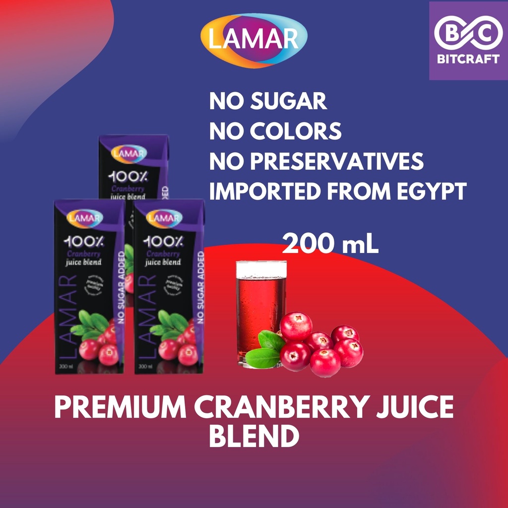 LAMAR 100% Cranberry Juice Blend 200mL Fruit Juice No Sugar Imported ...