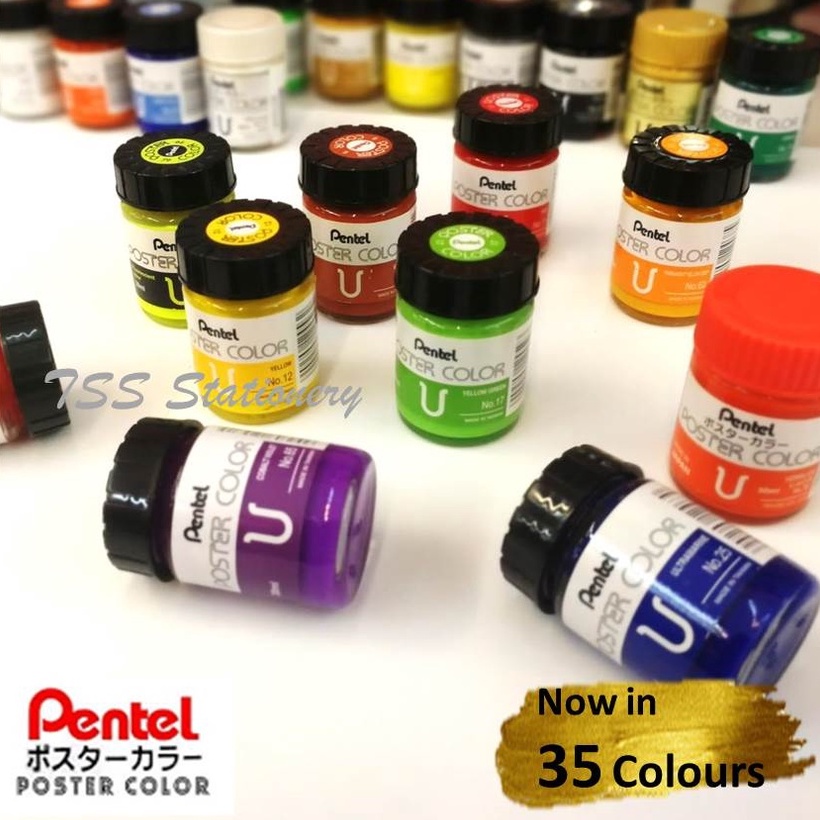 PENTEL Poster Color 30ml (Per Bottle) - watercolour painting | Warna ...