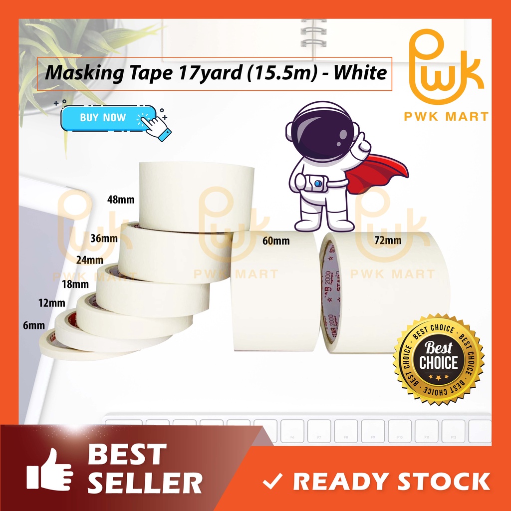 GOOD QUALITY* STAR MASKING TAPE 17YARD (15.5m) 6MM / 12MM / 18MM / 24MM ...