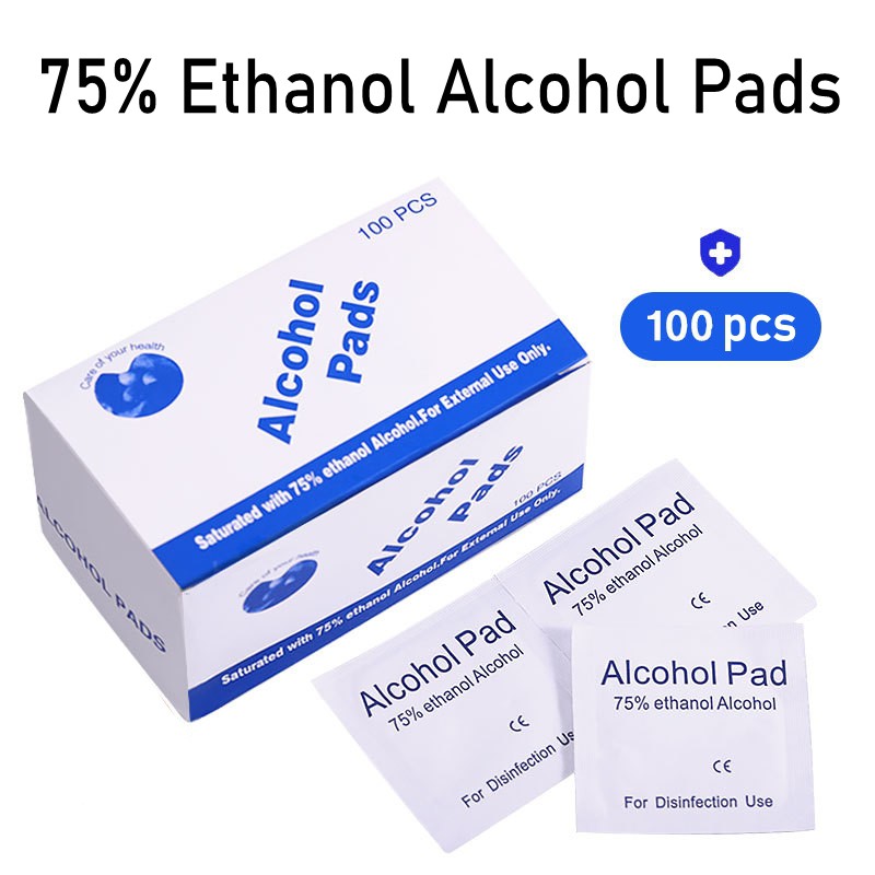 100pcs 75% Isopropyl Alcohol Pad Ethanol Nail Cleaning Disinfection Wipe Disposable Cotton ...
