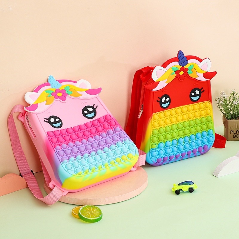30*23CM Kids Unicorn Backpack Children's Push Bubble Silicone Bag ...