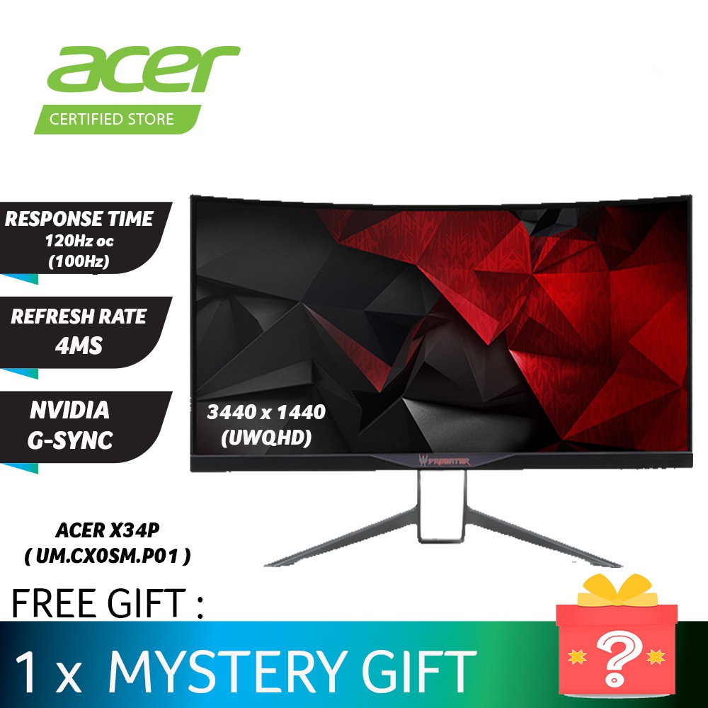 ACER X34P 34" QHD G-SYNC LED IPS CURVE PREDATOR GAMING MONITOR | Shopee ...