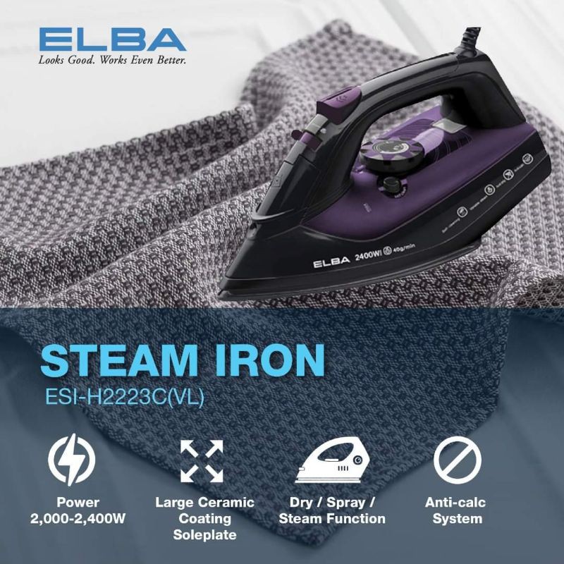 Elba Steam Iron ESI-H2223C(VL) | Shopee Malaysia