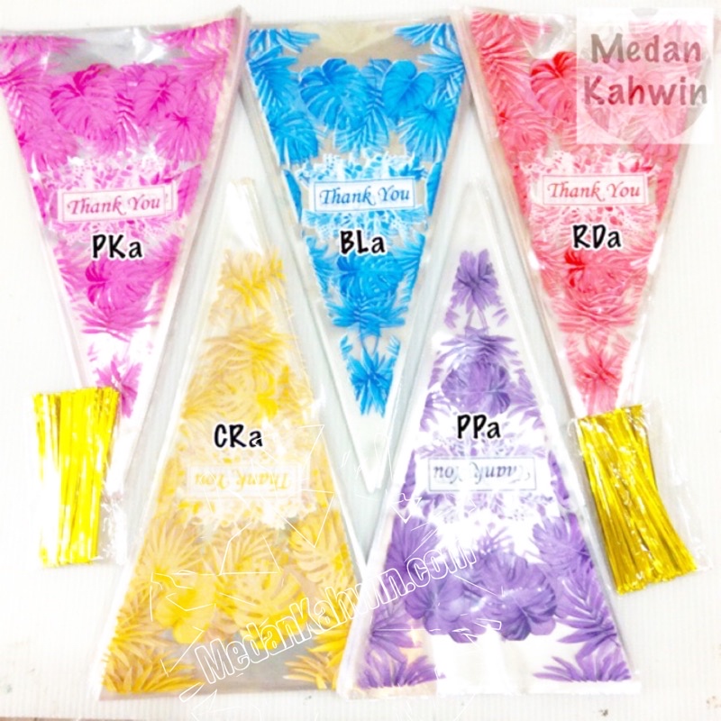 #SV021415 100pc Plastik OPP 3 Segi Mono Tone Siap Kawat Jajan Goodies ...
