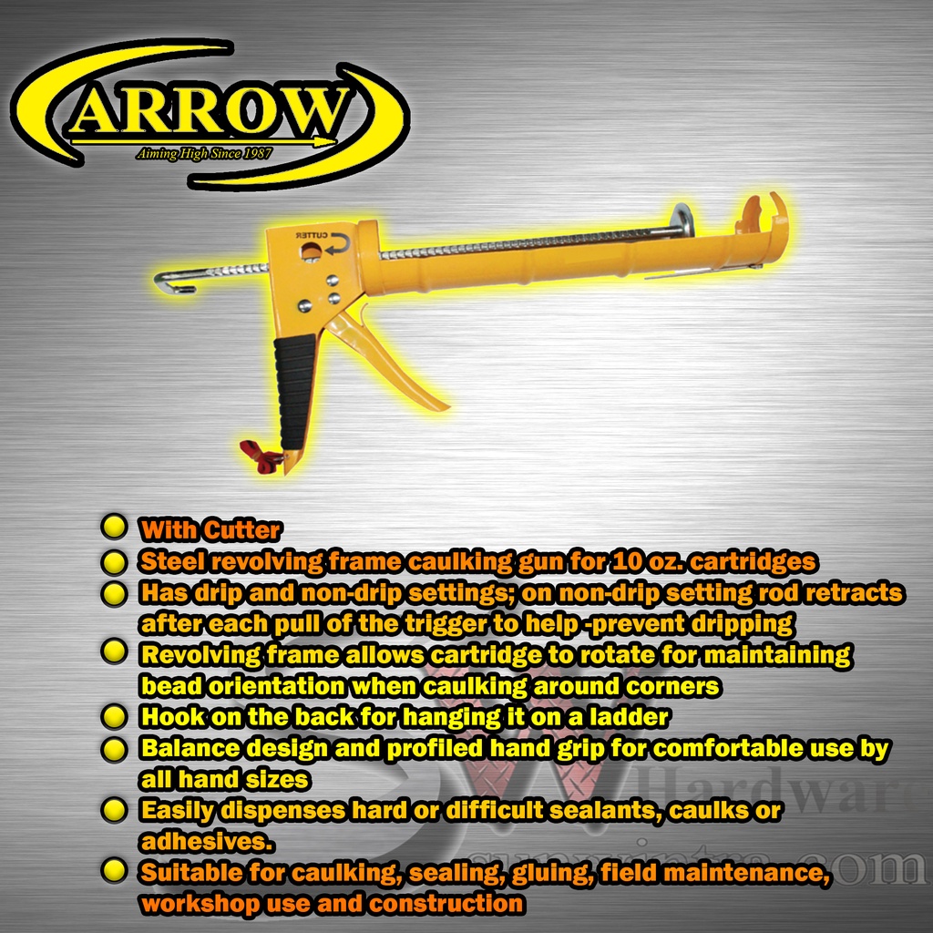 ARROW Heavy Duty 10-1/2" Yellow Colour Caulking Gun Silicone Gun # ...