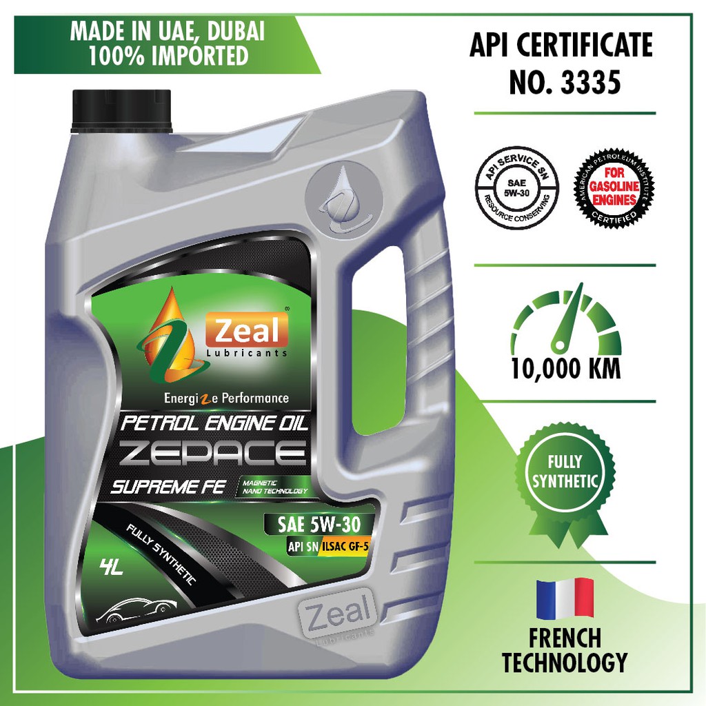 API Certified- Zeal Zepace Fully Synthetic- 5W40, 5W30, 0W20, Synthetic ...